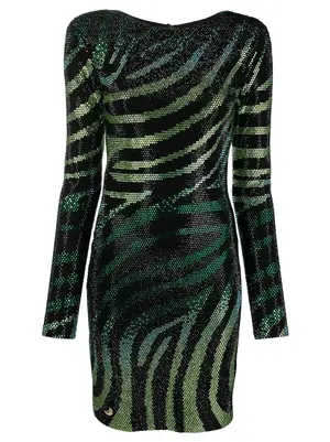 Philipp Plein Crystal-embellished Zebra-print Dress - Black