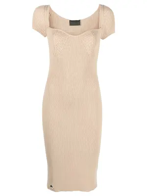 Philipp Plein Rib-knit Midi Dress - Neutrals