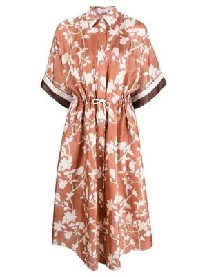 Brunello Cucinelli Floral-print Shirt Dress - Brown