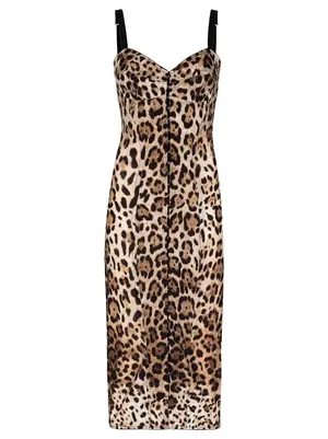 Dolce & Gabbana Leopard Print Midi Dress - Neutrals