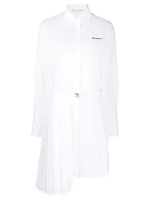 Off-White Asymmetric Pleated Shirt Dress - White