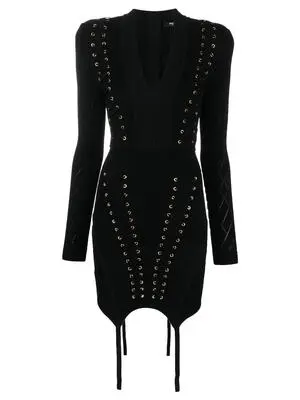 Balmain Eyelet-detail Lace-up Dress - Black
