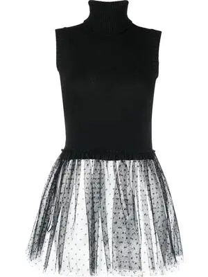 Red Valentino Knitted Peplum Top With Tulle Hem - Black