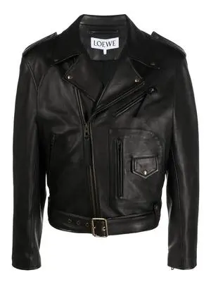 Loewe Belted Leather Biker Jacket - Black
