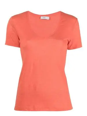 Closed V-neck Linen T-shirt - Orange