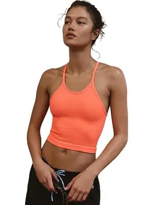 Free People Happiness Runs Long Crop Tank - Neon Coral