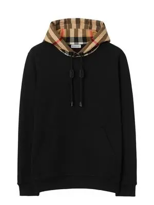 Burberry Check Trim Cotton Hoodie - Black