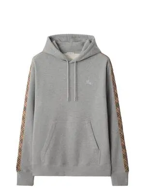 Burberry Check Hood Cotton Hoodie - Pale Grey Melange