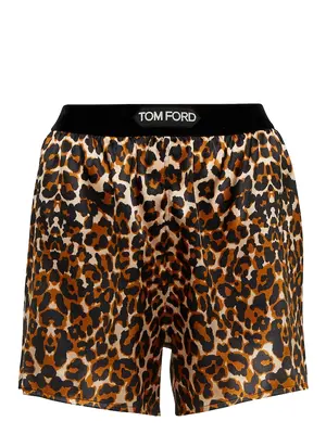 TOM FORD Leopard-print Silk Blend Shorts - Brown
