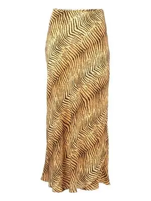 Rixo Kelly Tiger-print Silk Skirt - Gold