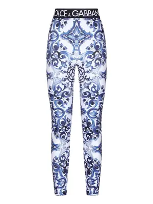 Dolce & Gabbana Majolica-print Jersey Leggings - Blue