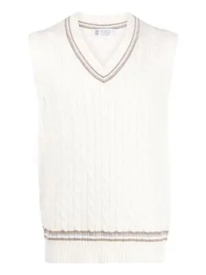 Brunello Cucinelli Cable-knit Sleeveless Vest - White