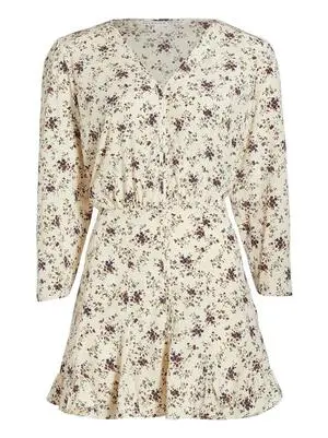 Veronica Beard Riggins Stretch Silk Long-sleeve Minidress - Whitestone Multi