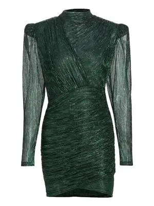 SABINA MUSAYEV Maya Foil Pleated Knit Minidress - Emerald
