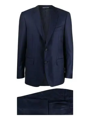 Canali Logo-patch Single-breasted Suit - Blue