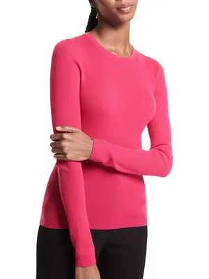Michael Kors Michael Kors Collection Hutton Ribbed Cashmere Pullover Fuchsia