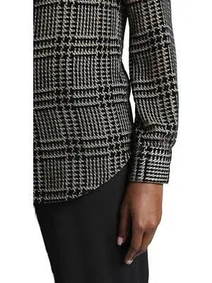 Giorgio Armani Flocked Check Silk Blouse - Solid Black
