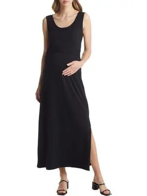 ANGEL MATERNITY Essential Nursing Maxi Dress - Black