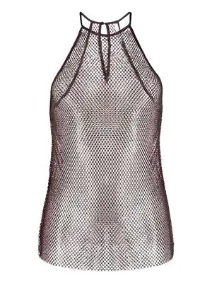 Patrizia Pepe Rhinestone Mesh Top - Purple
