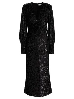 Rebecca Vallance Aspen Draped Metallic Devoré-velvet Midi Dress - Black