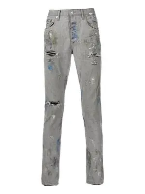 PURPLE BRAND Paint-splattered Slim-fit Jeans - Grey