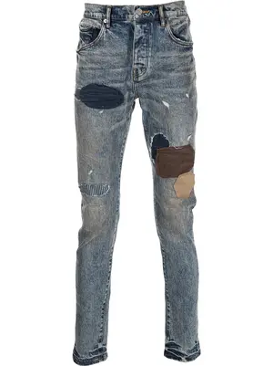 PURPLE BRAND Patchwork Low-rise Slim Jeans - Blue