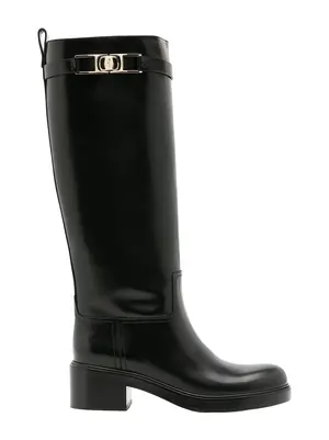 FERRAGAMO Gancini 55mm Knee High Boots - Black