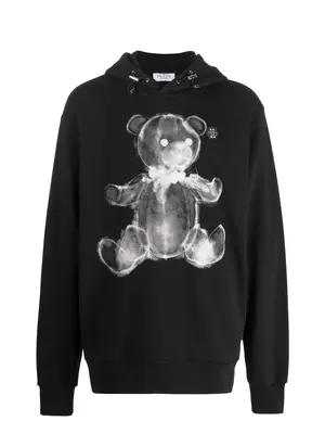 Philipp Plein Teddy Print Cotton Hoodie - Black