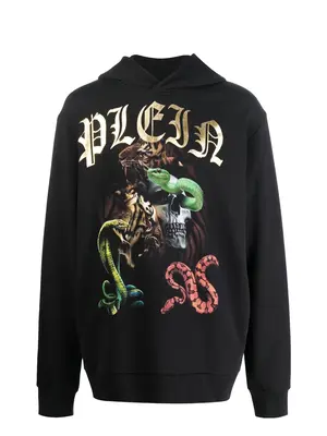 Philipp Plein Graphic Print Cotton Hoodie - Black