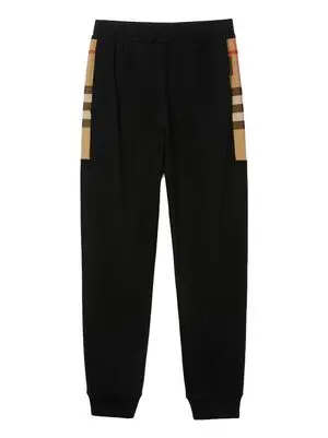 Burberry Check Panel Cotton Jogging Pants - Black/archive Beige