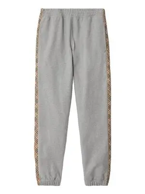 Burberry Check Panel Cotton Jogging Pants - Pale Grey Melange