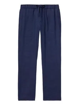 Frescobol Carioca Straight-leg Linen And Cotton-blend Trousers - Blue