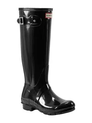Hunter Refined Tall Gloss Rain Boots - Black