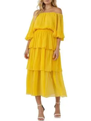 Endless Rose Endless Rose Off The Shoulder Tiered Chiffon Dress Yellow