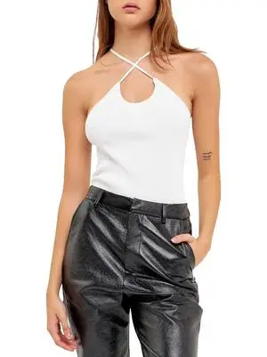 GREY LAB Grey Lab Crossover Rib Halter Tank White