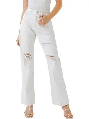 GREY LAB Destroyed Straight Leg Jeans - White