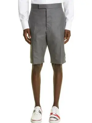 Thom Browne Back Strap Flat Front Wool Shorts - Medium Grey