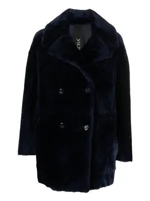 BLANCHA Double-breasted Shearling Jacket - Blue