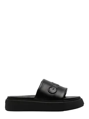 GANNI Logo Embossed Slide Sandals - Black