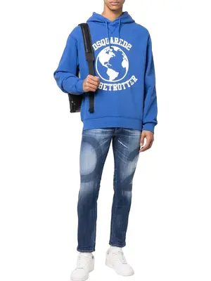 Dsquared2 DSQUARED2 Globetrotter Logo-Print Hoodie Blue