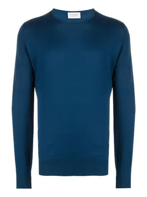John Smedley Round Neck Knit Jumper - Blue