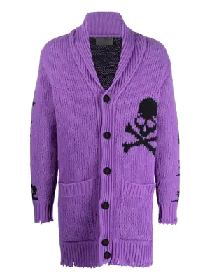 Philipp Plein Intarsia-knit Logo Cardigan - Purple