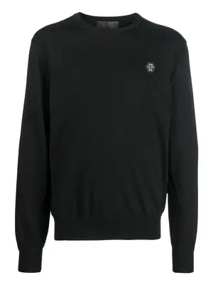 Philipp Plein Logo Patch Merino Wool Jumper - Black