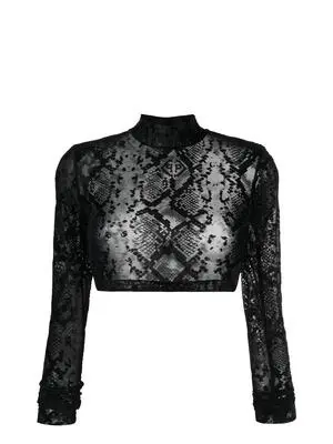Philipp Plein Geometric-print Cropped Top - Black