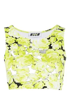 MSGM Floral Print Cropped Vest - Green
