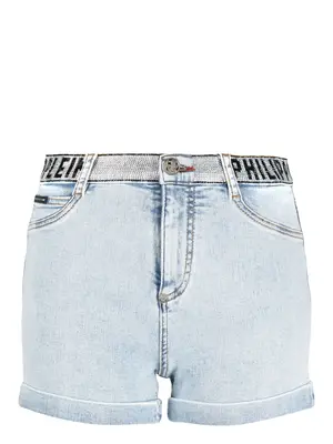 Philipp Plein Logo-embellished Denim Shorts - Blue