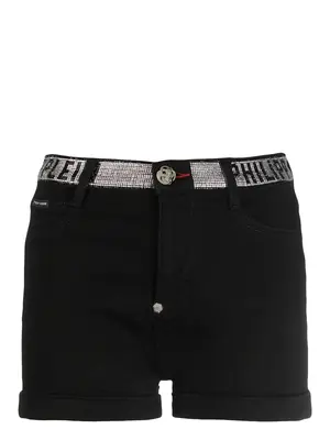 Philipp Plein Logo-embellished Denim Shorts - Black