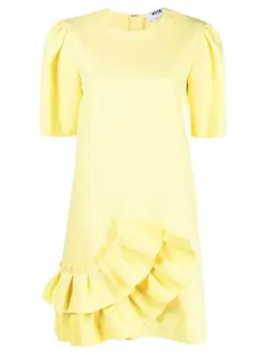 MSGM Ruffle-detail Short-sleeved Dress - Yellow