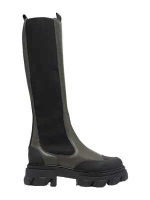 GANNI Knee-high Leather Chelsea Boots - Green