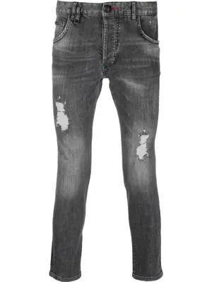 Philipp Plein Distressed Straight-leg Jeans - Grey